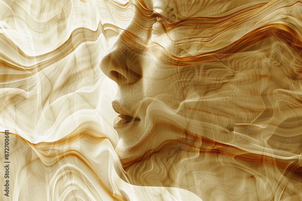 Abstract digital artwork of a woman’s face blended with flowing ...