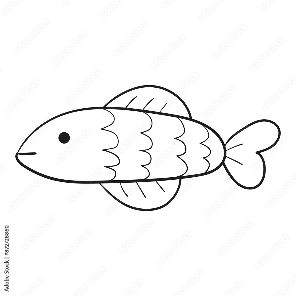 Black and white illustration of an elongated fish with scales and three ...