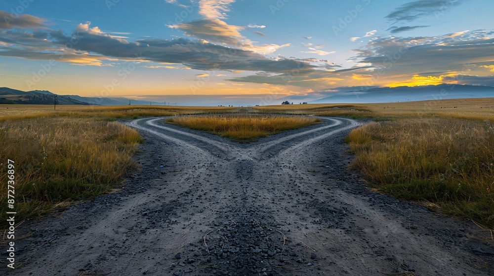 Fork in the road path, signifying divergence and convergence. Stock ...