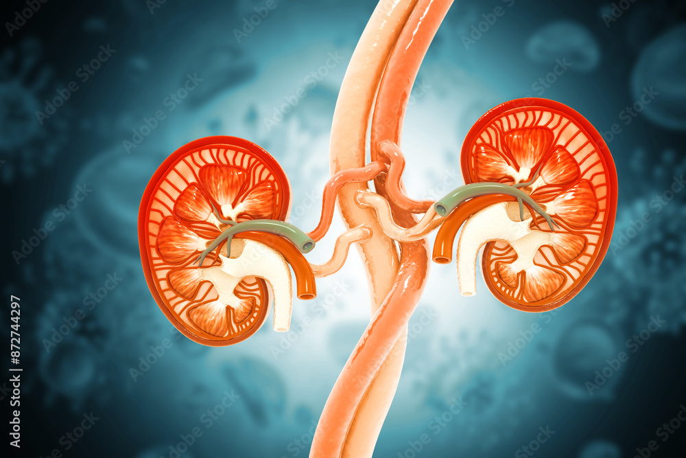 Kidneys, Human kidney anatomy cross section, scientific background, 3d ...