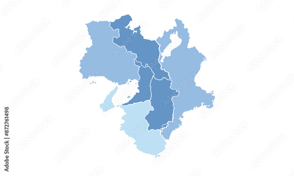 Map of Kansai isolated blue tone color style.Map of Japan.for website ...
