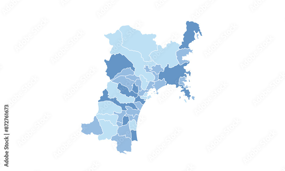 Map of Miyagi isolated blue tone color style.Map of Japan.for website ...