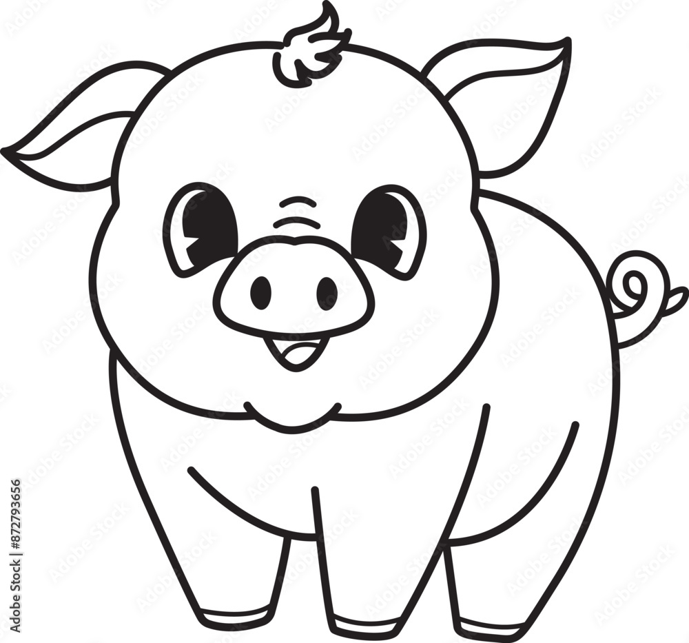 Bold line drawing cute baby pig or piglet with editable stroke ...