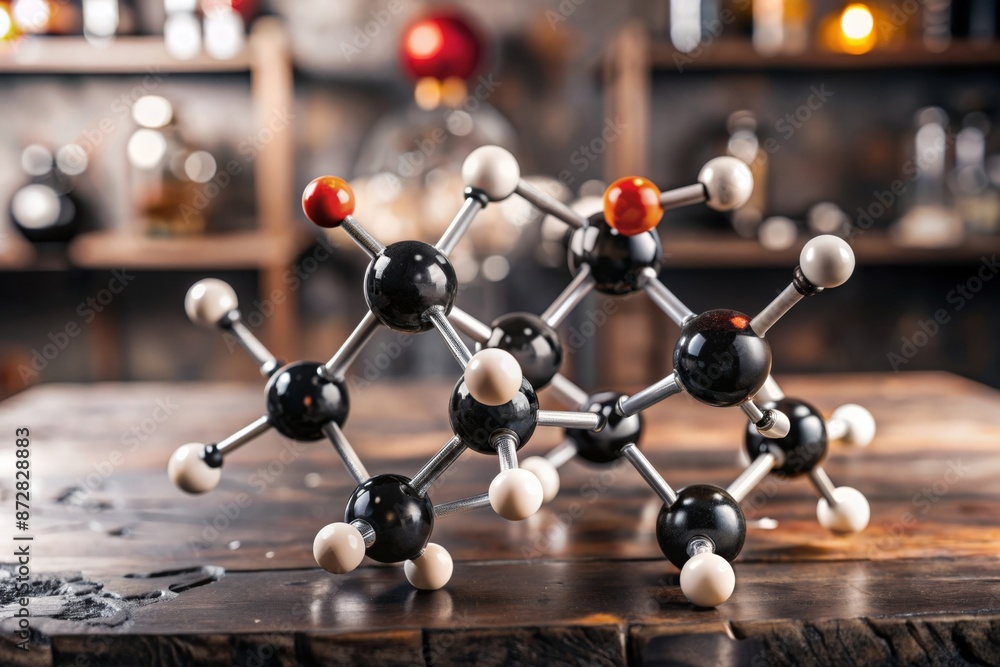 Structural chemical formula of ethanol molecule background, 3d ...