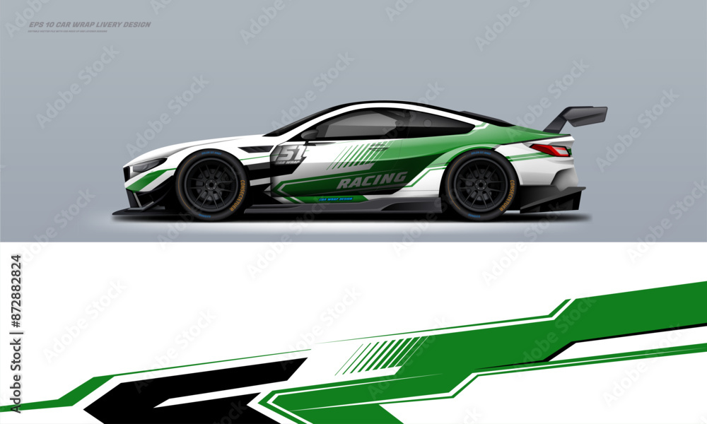 Sporty Racing Car wrap green livery design white background Stock ...