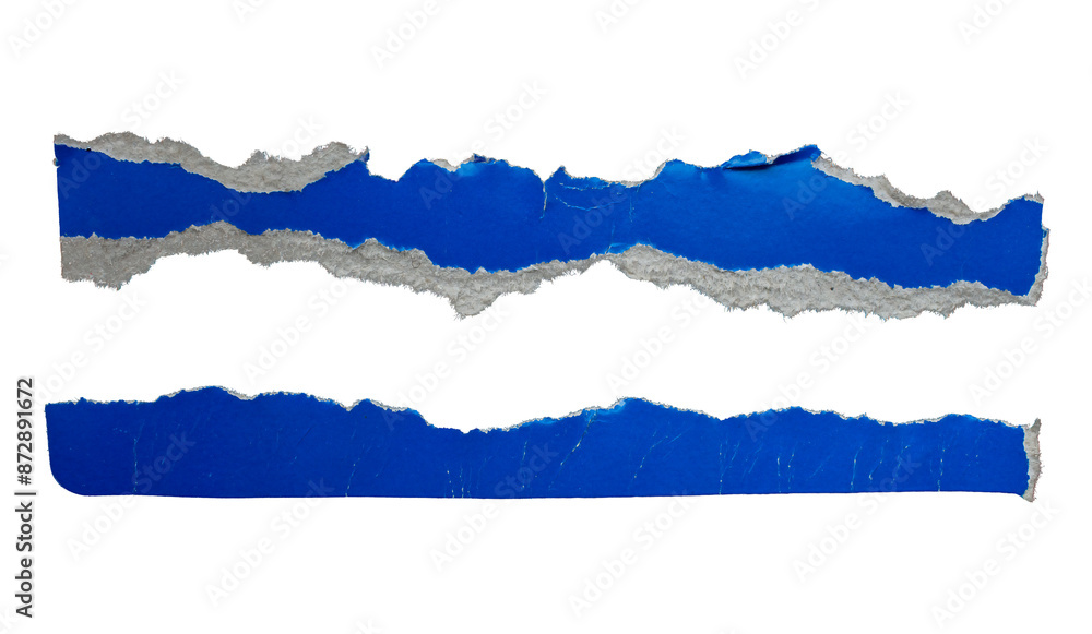 Blue ripped paper pieces isolated on transparent background, paper edge ...