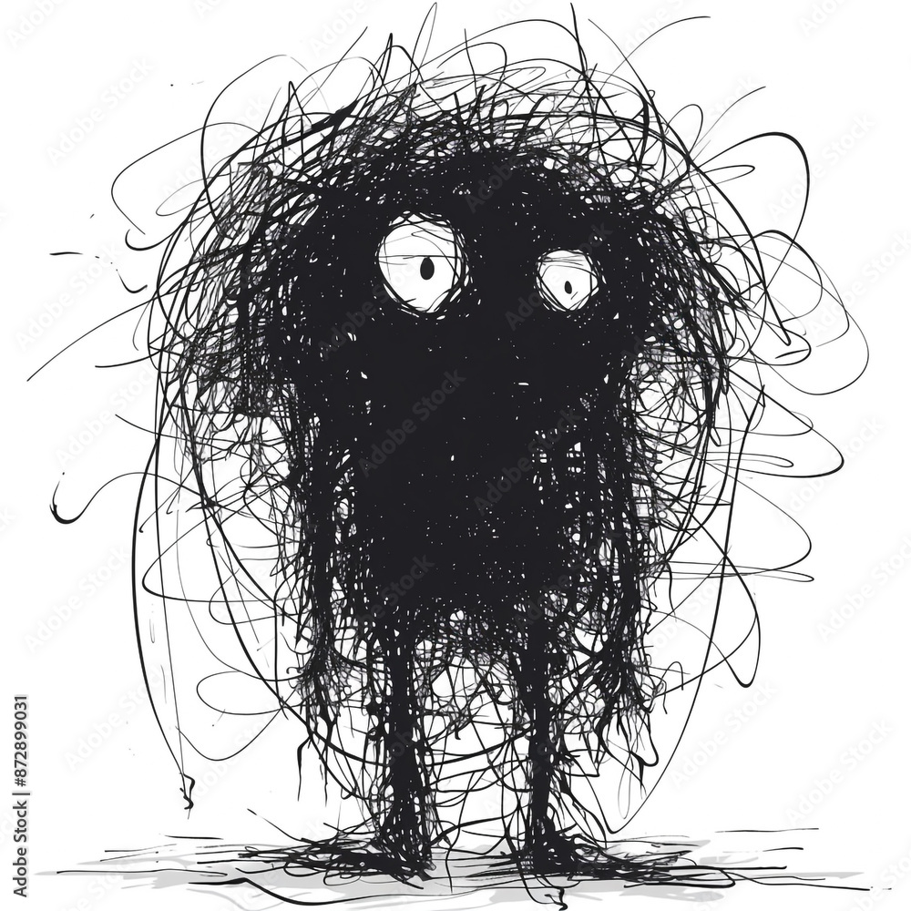 Scribble style monster forming from black messy lines, minimalist ...
