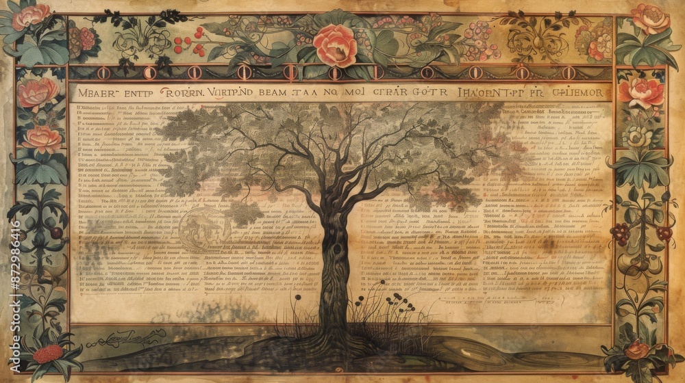 Ancient Family Tree with Illuminated Script Stock Photo | Adobe Stock