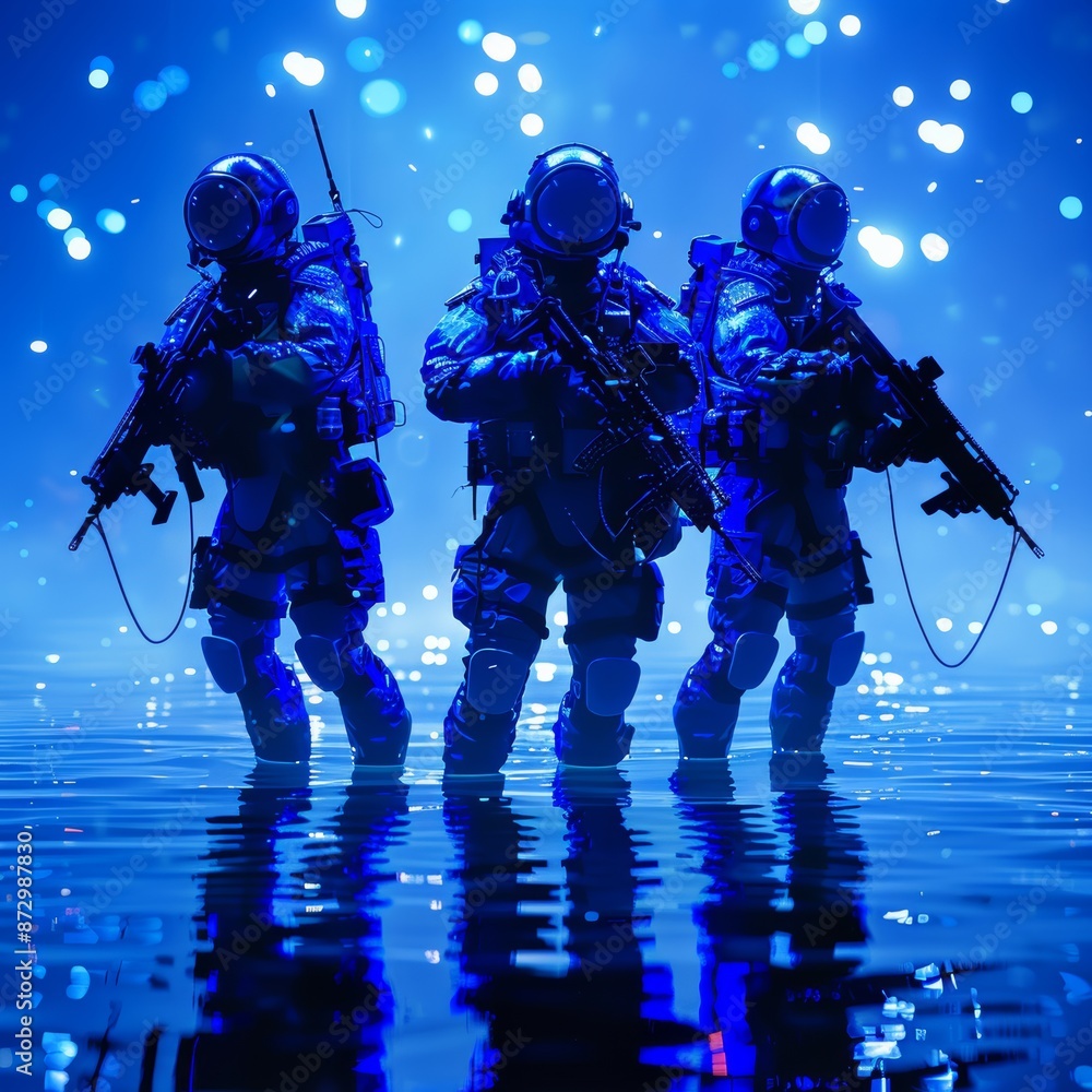 The search party patrol / 3D illustration of a science fiction scene ...