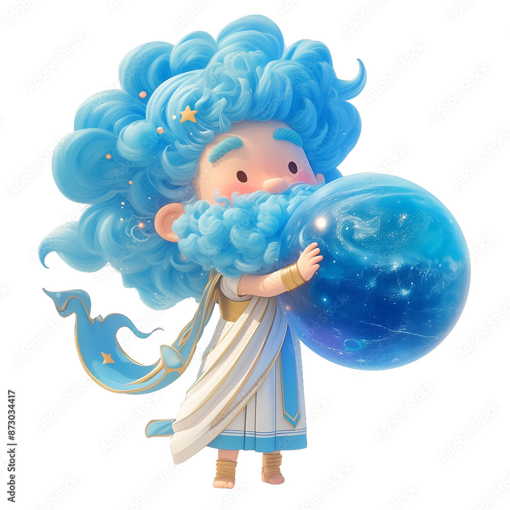 Cute Olympic god Uranus holding the planet Uranus on transparent ...