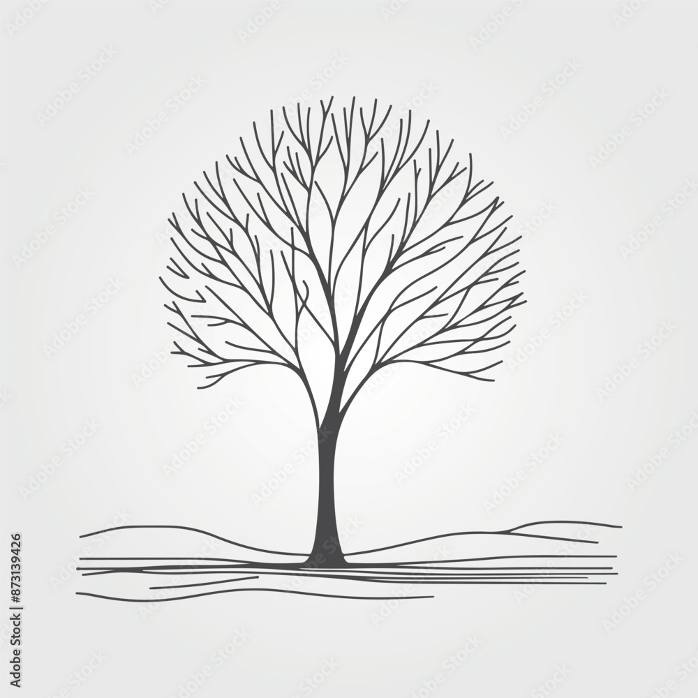 silhouette tree line drawing set, graphics trees elements outline ...