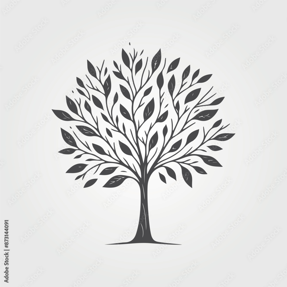 silhouette tree line drawing set, graphics trees elements outline ...