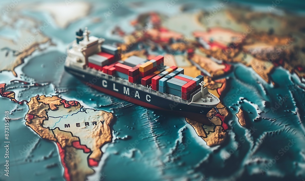 Globalization Concept with Container Ship Model on World Map ...