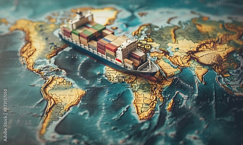 Globalization Concept with Container Ship Model on World Map ...