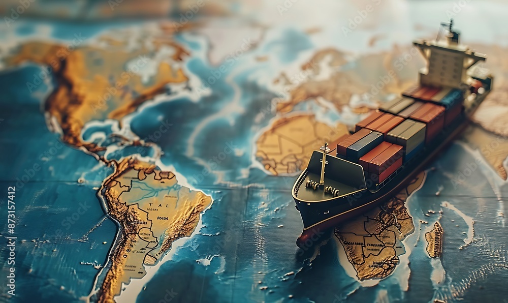 Globalization Concept with Container Ship Model on World Map ...
