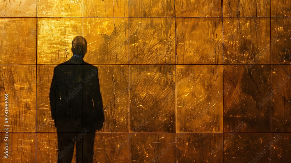 Silhouette of Success: Businessman's Shadow on Golden Wall Representing ...