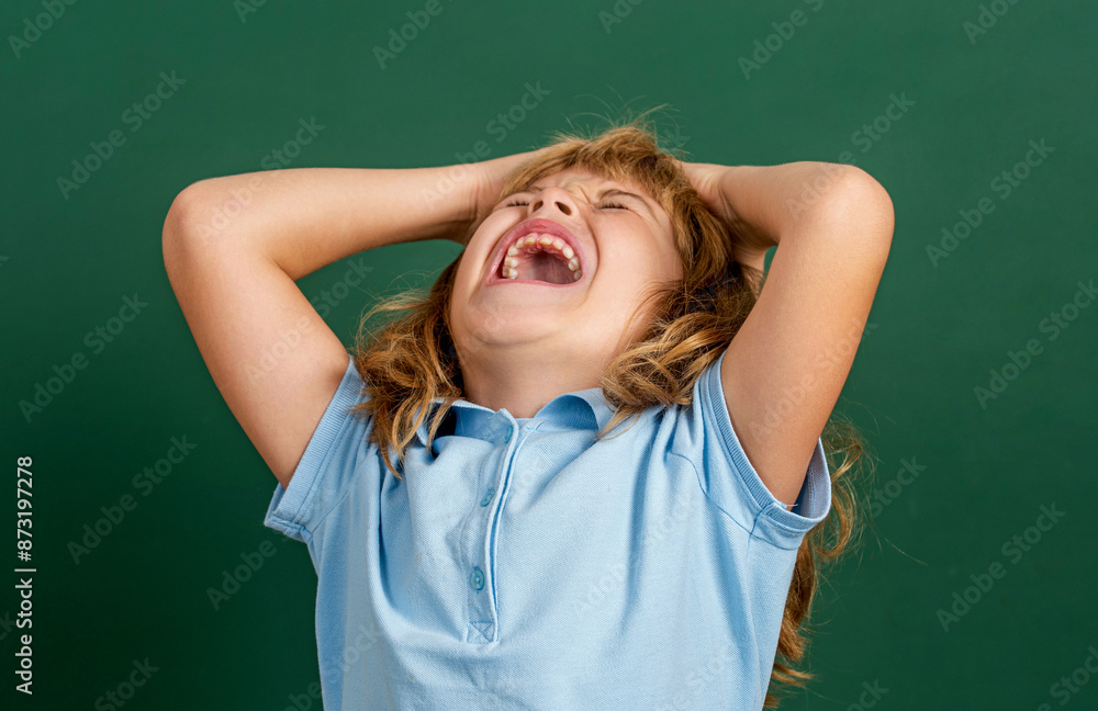 Angry little boys with sad expressions, screaming, crying, cry. Child ...