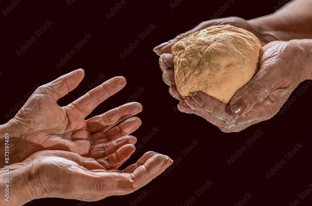 Hands With Slice Of Whole Wheat Bread Helping The Homeless Woman