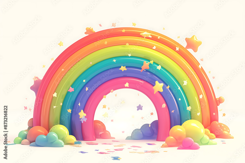 Cartoon rainbow rendered on a white background, featuring bright and ...