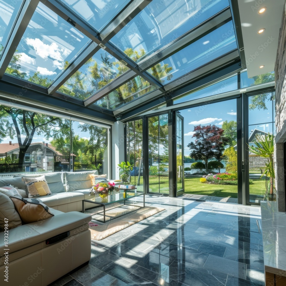 Modern Greenhouse with Geometric Glass Ceiling Design for Plant ...