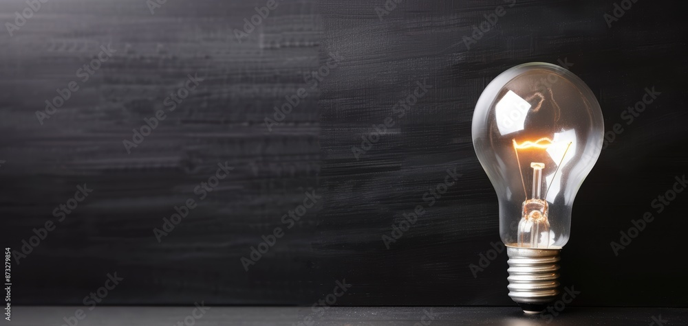 Illuminated light bulb against a dark blackboard background symbolizing ...