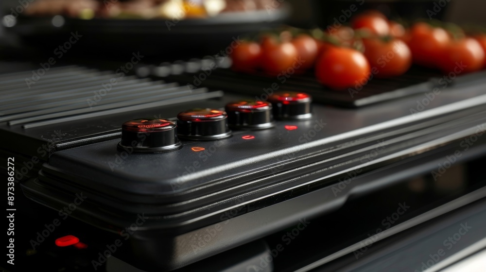 The precise temperature control buttons on a digital griddle allowing ...