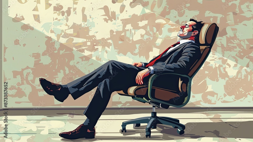 Sleepy tired sleeping business man boss exhausted sitting office chair ...