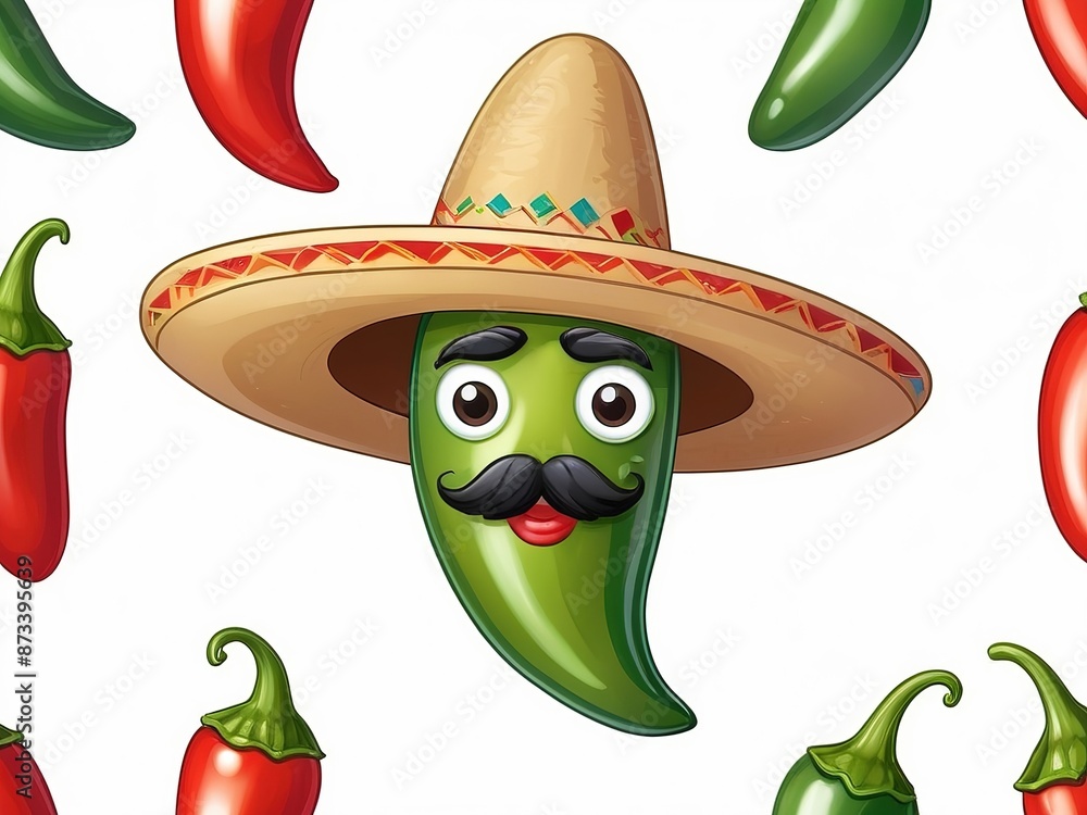 Ilustración De Un Chile Jalapeño Sonriente Con Sombrero Y Bigote Con 5128