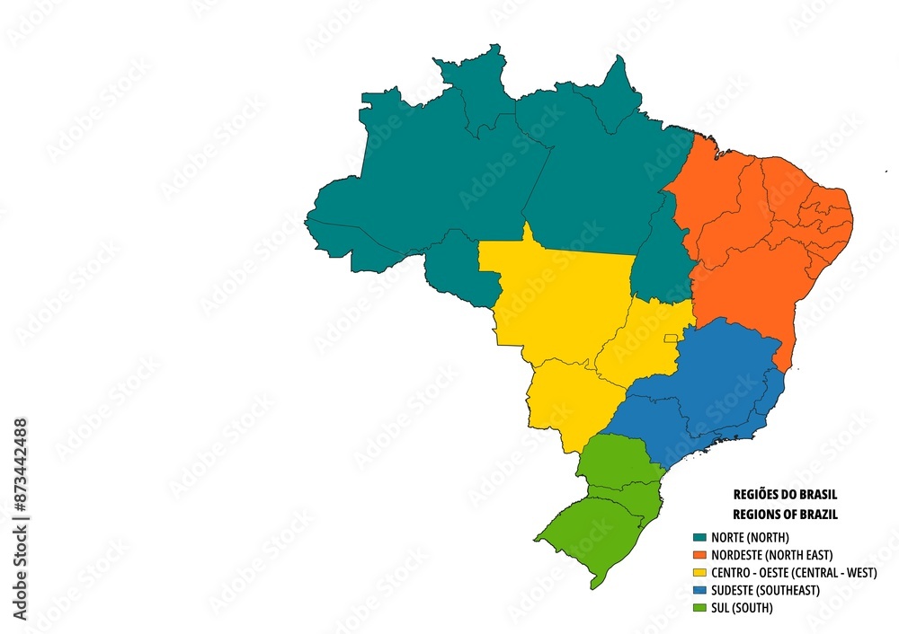 Mapa de las regiones de Brasil Stock Illustration | Adobe Stock