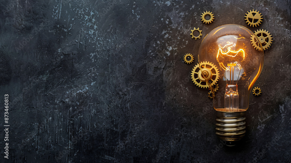 Light bulb with gears represents innovation and technology. It ...