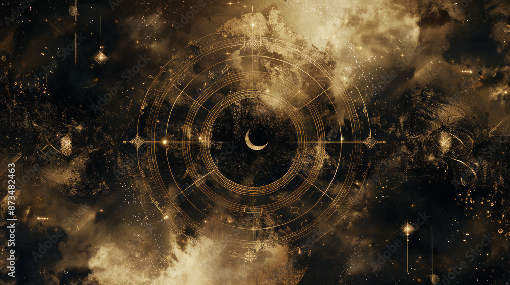 mystical occult design mysterious magic symbols crescent moon inside ...