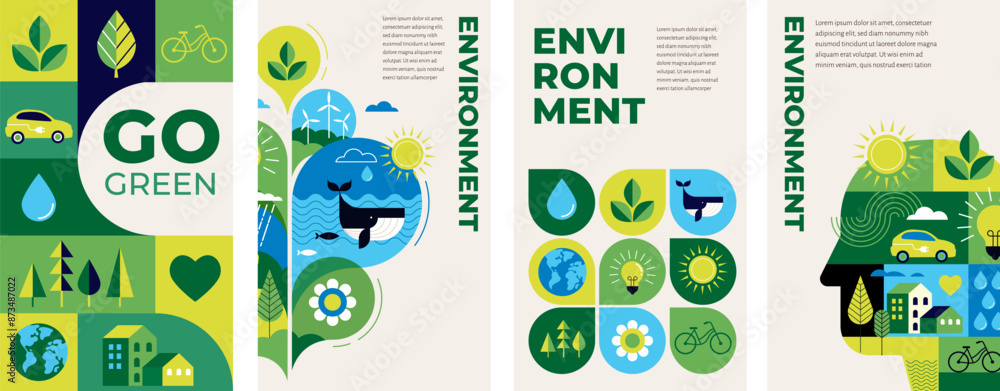 Environmental vertical concept design. Happy Earth Day, geometric ...