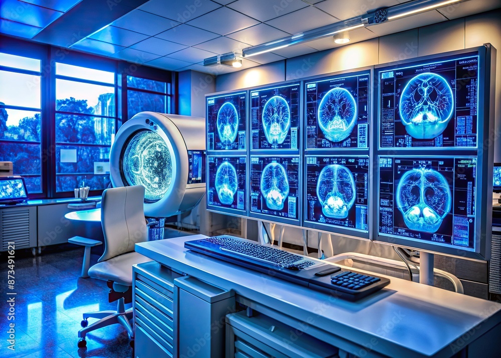 Advanced magnetoencephalography machine surrounded by futuristic ...