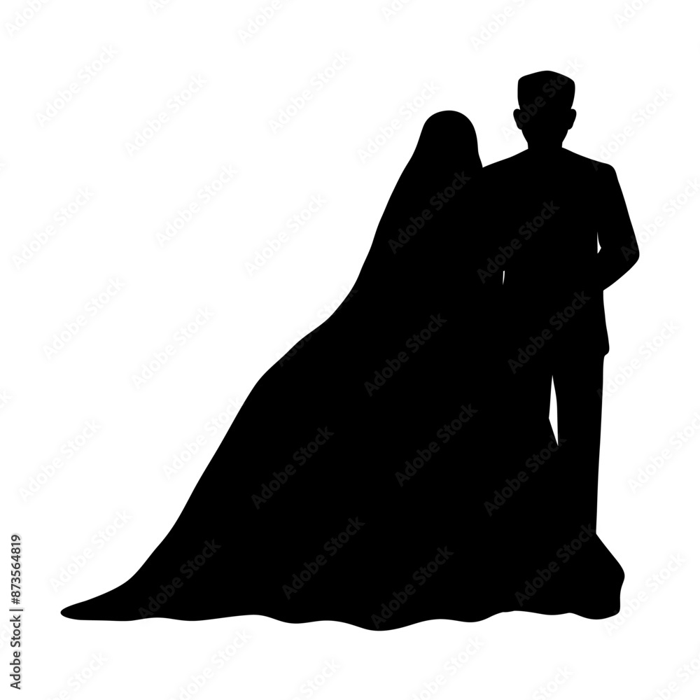 Islamic wedding couple silhouette holding hands vector illustration ...