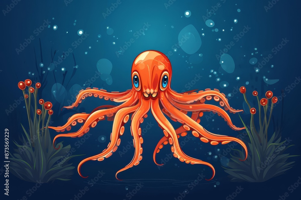 Squid jetting through water flat design front view marine theme ...