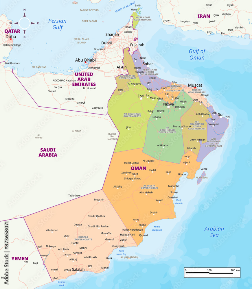 Vector de Stock Physical political map of Oman vector illustration ...