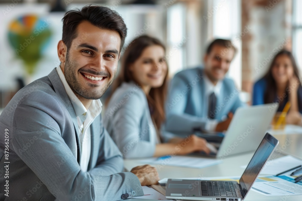 cohesive group of business people and planners work collaboratively as ...