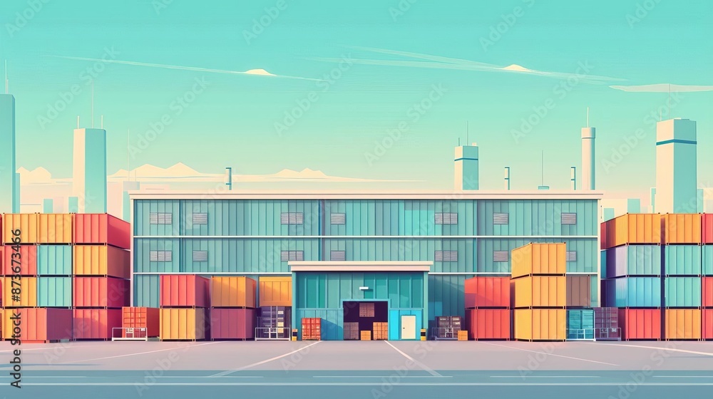 Security protocols flat design side view logistics industry theme ...