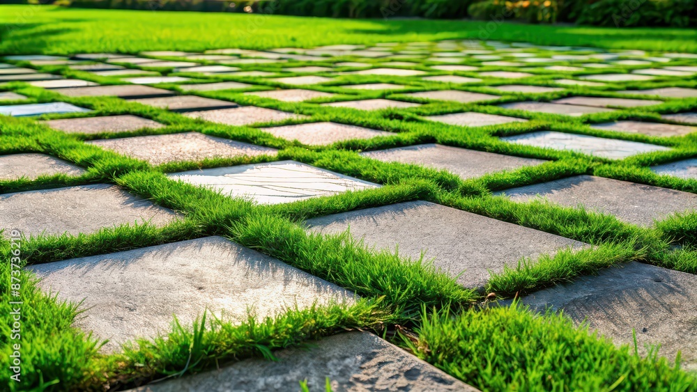 Stone slabs embedded in soil with lush green grass covering the surface ...