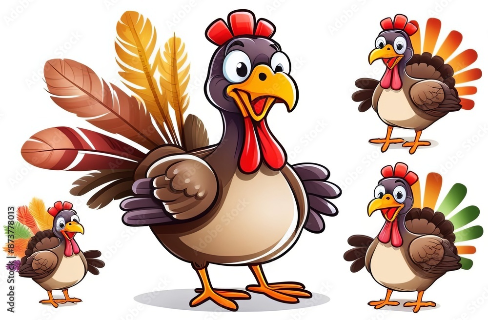 Funny turkey icons set cartoon vector. Cartoon character turkey bird ...
