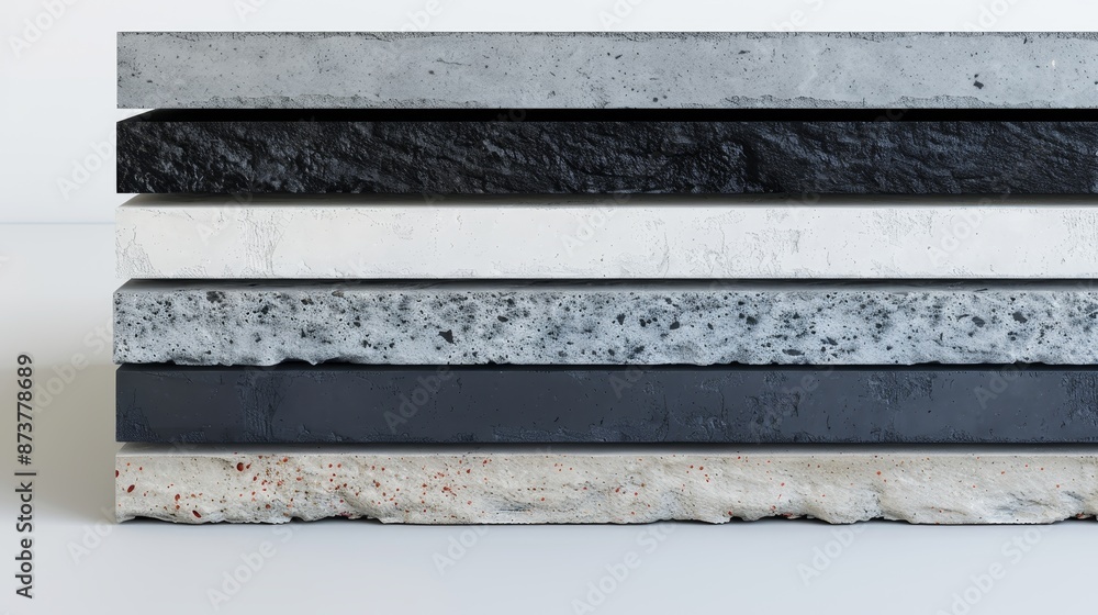 Artistic depiction of a cement slab under application, layers of ...