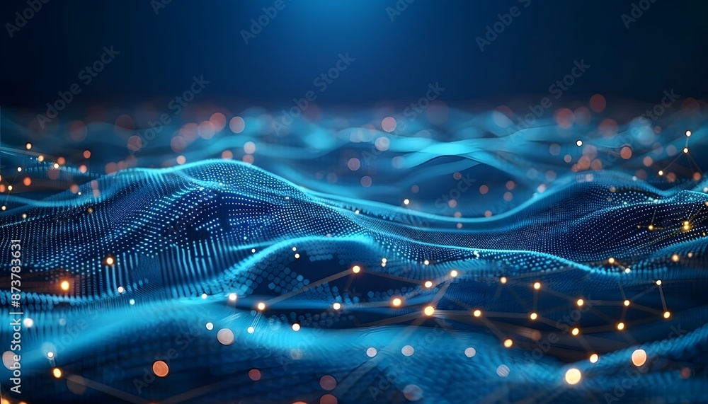 Abstract tech background with interconnected cyber cells and artificial neural connections ...