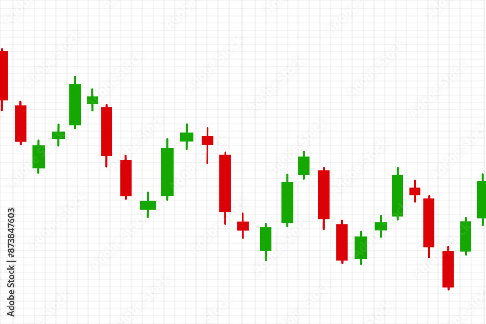 Candlestick down trend bar chart pattern with grid background ...