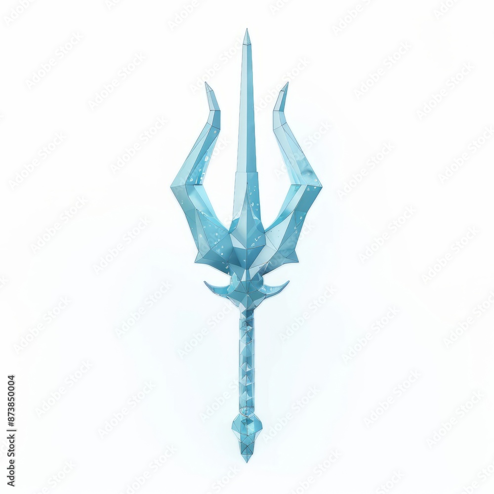 3D Render, Low Poly style of a watery trident with waves rippling along ...
