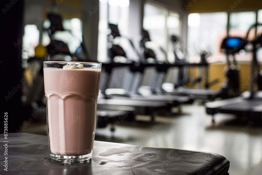 High protein milkshake on table in gym for better wotkout.Macro.AI ...