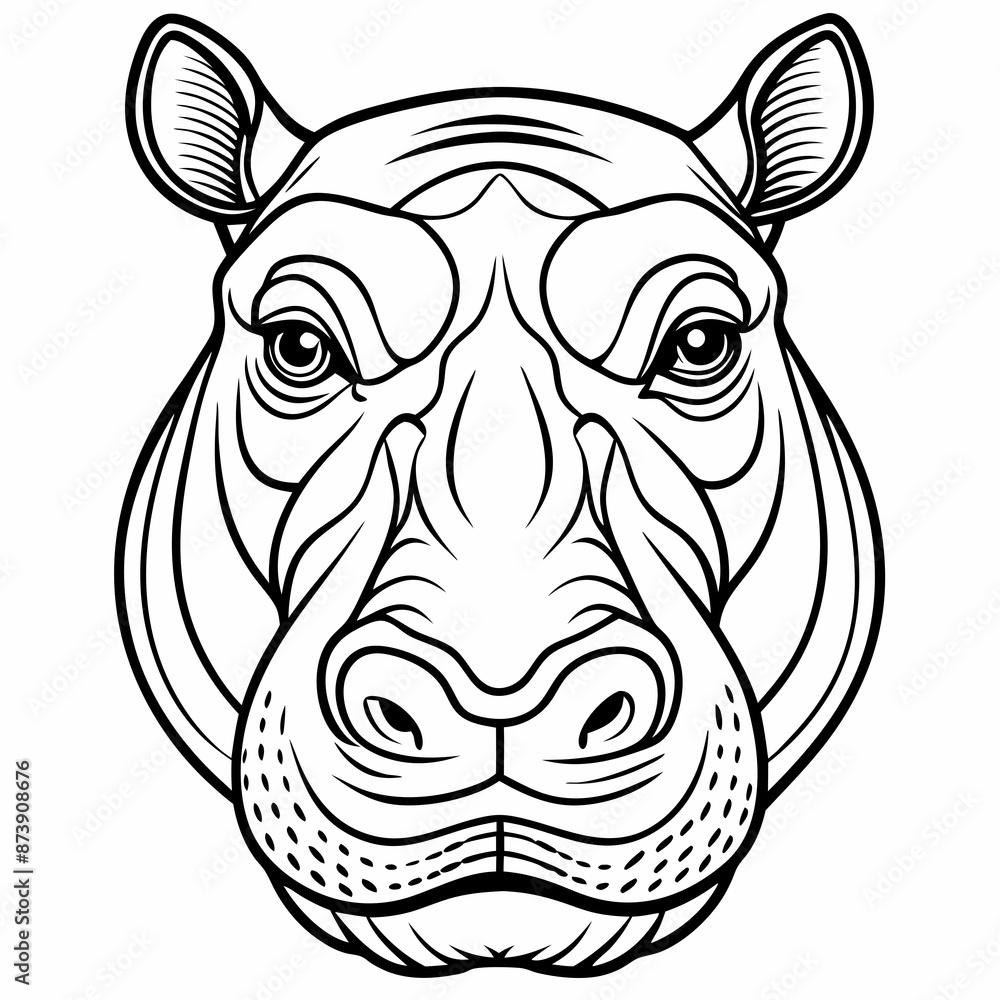 head of hippo, simple line vector illustration on white background ...