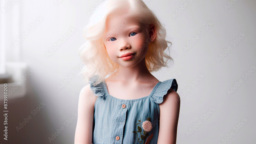 Cute albino girl on a white studio background. Inclusive extraordinary ...