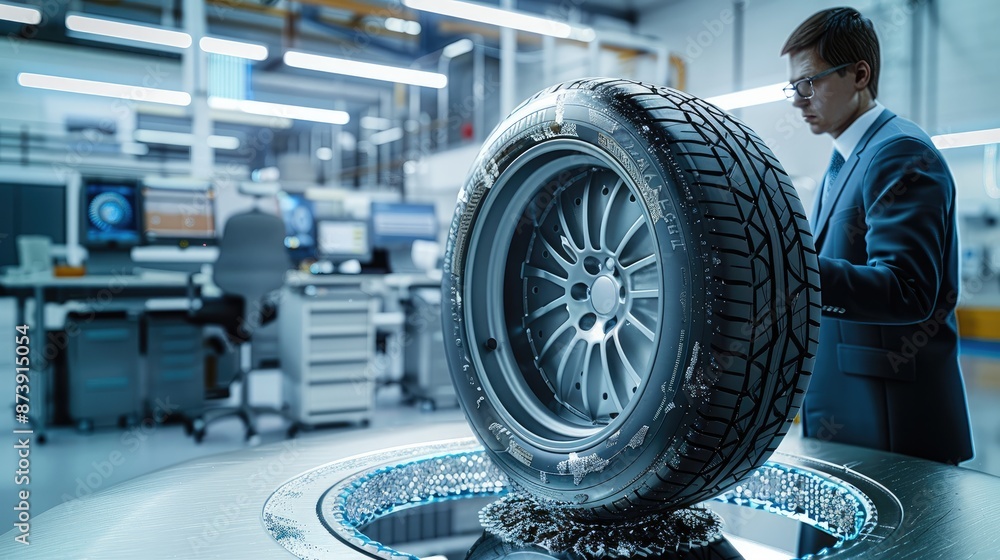 Engineer baking a tyre that looks like a pastry, CEO wearing business ...