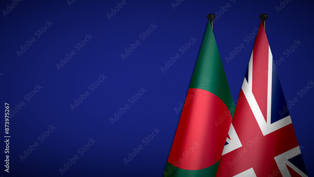 3D rendering of two flag from Bangladesh and United Kingdom on ...