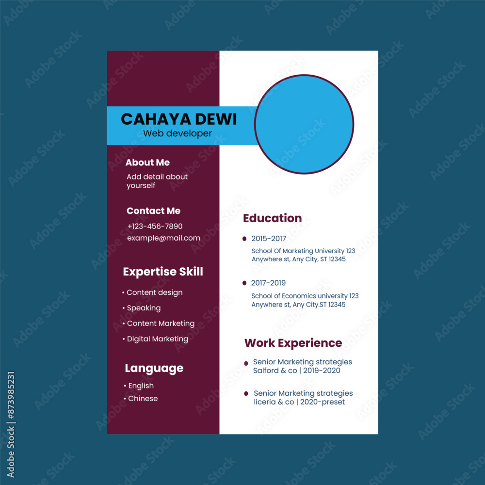 A Modern resume layout with a dark blue header and gray, left-aligned ...